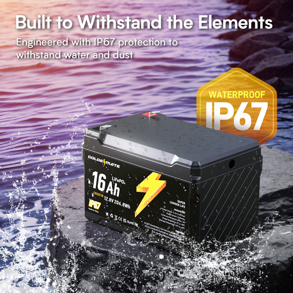 GoldenMate 12V 16Ah IP67 Waterproof LiFePO4 Lithium Battery ...