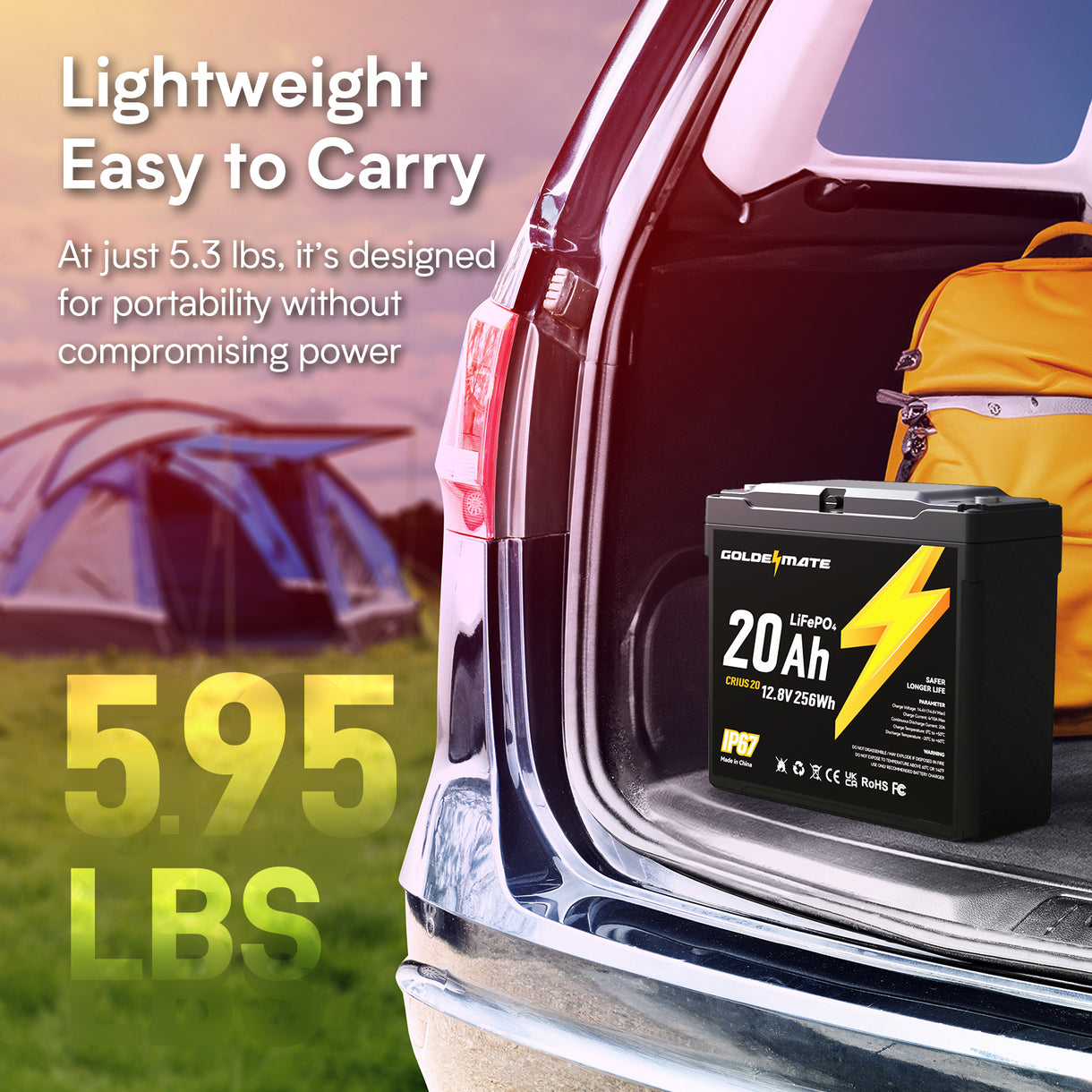 Portable 12V 20Ah LiFePO4 Lithium Rechargeable Battery