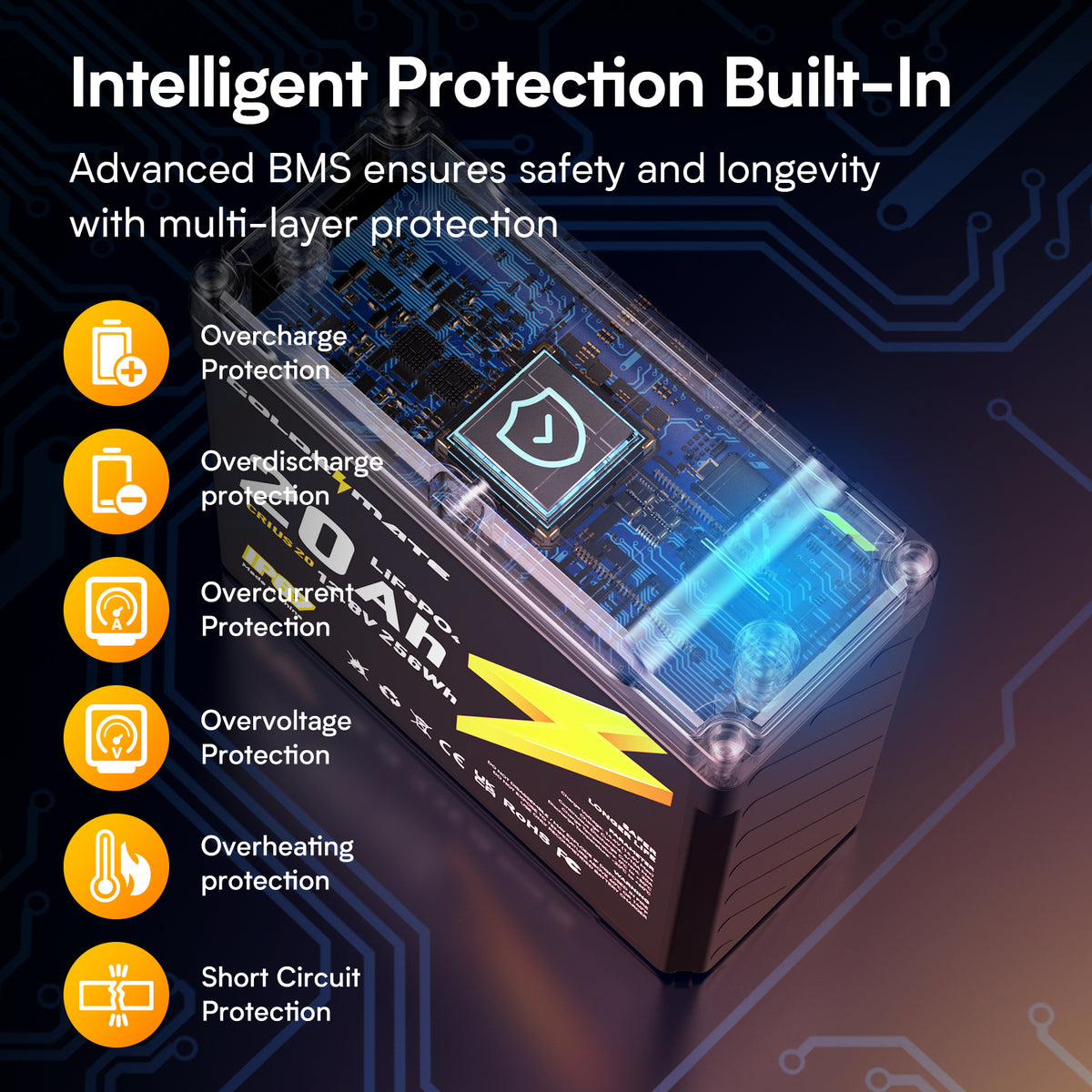 GoldenMate 12V 20Ah IP67 Waterproof LiFePO4 Lithium Battery ...