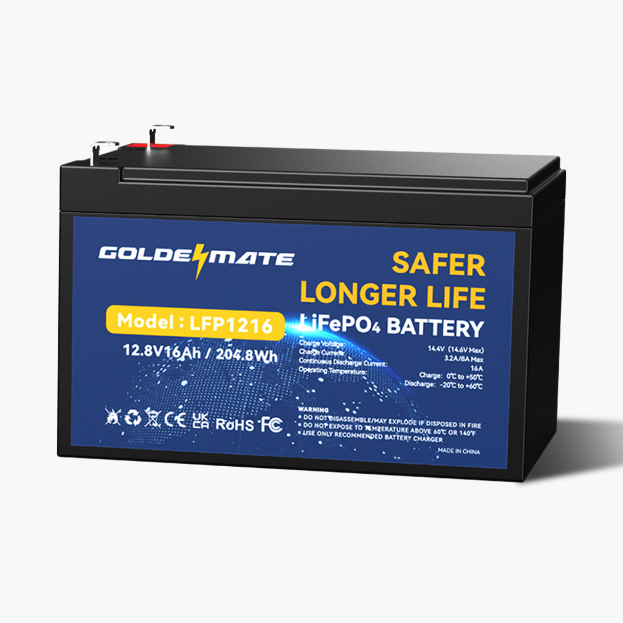 12V 16Ah 205Wh Deep Cycle LiFePO4 Rechargeable Battery