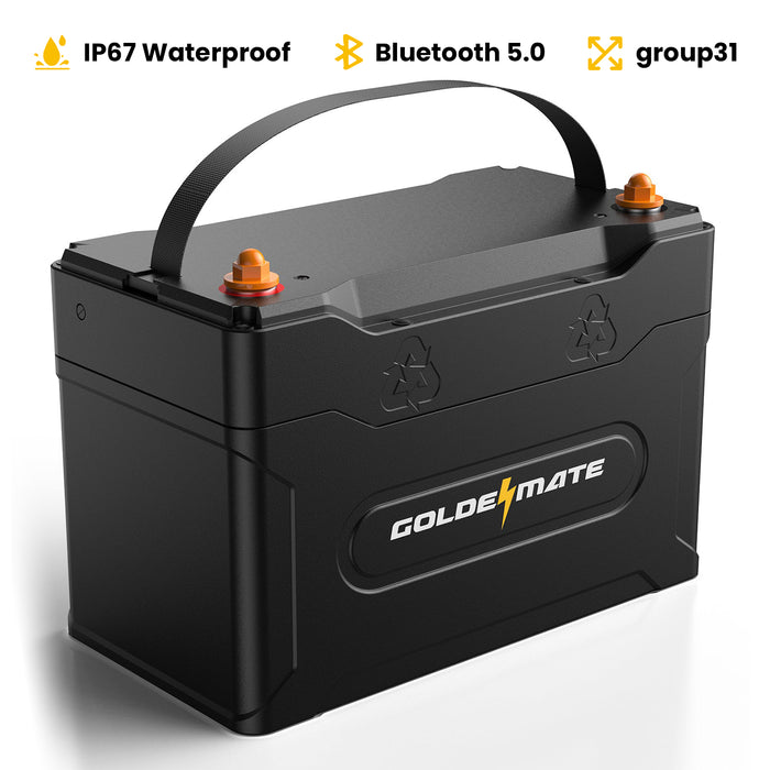 GoldenMate 12V 100Ah Group 31 IP67 Waterproof Bluetooth LiFePO4 Lithium ...