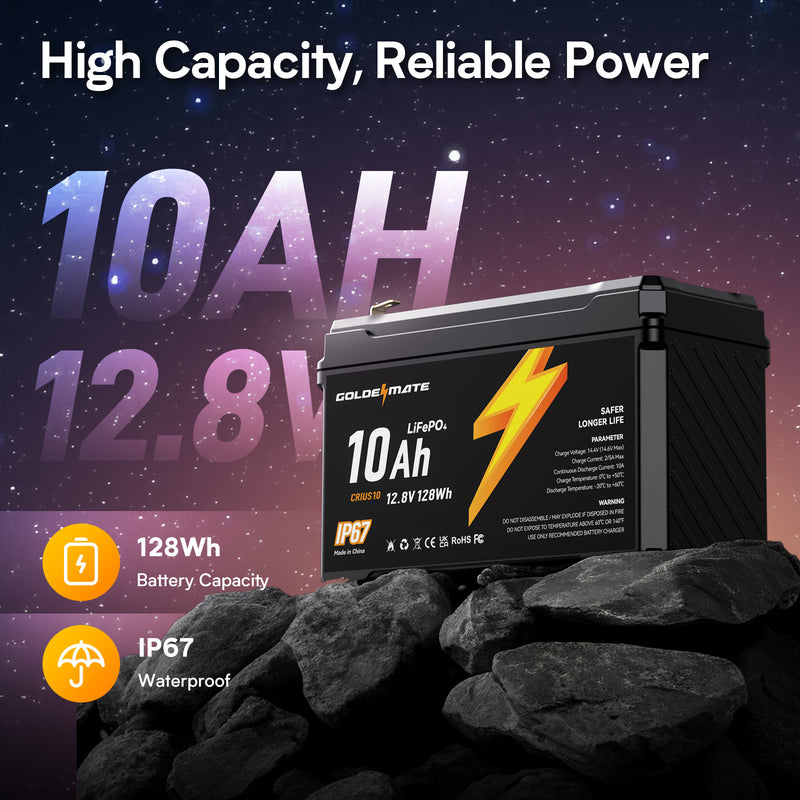 GoldenMate 12V 10Ah Waterproof LiFePO4 Lithium Battery – Goldenmate Battery